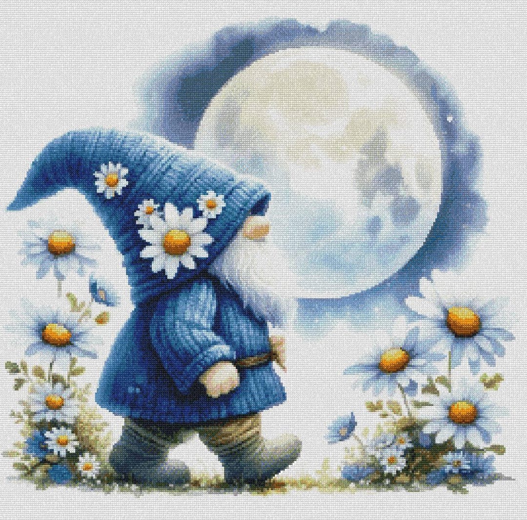 Gnome Cross-stitch Pattern, Daisy Dwarf Design PDF File, Moon & Gnome X ...