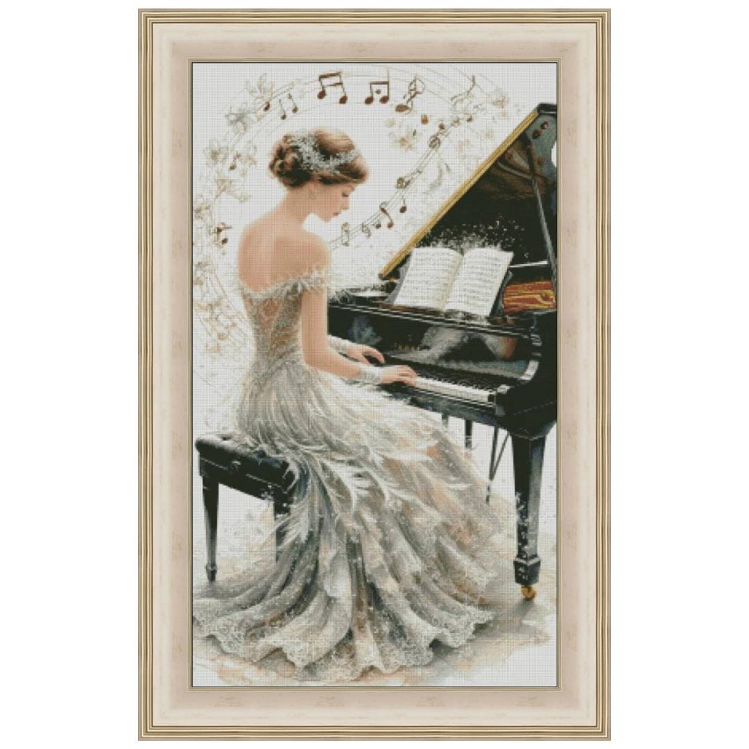 Girl Playing Piano Cross Stitch Pattern, Classical Musician X-stitch ...