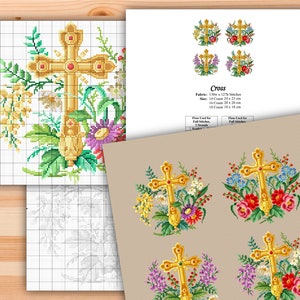 Set of 4 PDF Patterns, Christian Cross With Flowers, Counted Cross ...