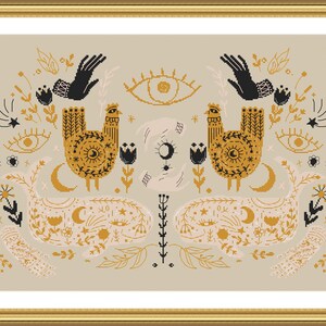Cross Stitch PDF Pattern, Monochrome Esoteric Symbols, Whale, Chicken ...