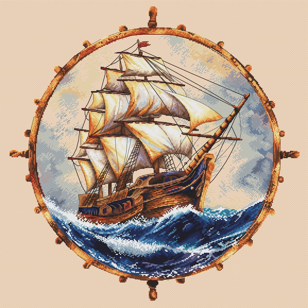 Sailboat Cross Stitch Pattern, Sea Ship X-stitch Design, DIY Nautical ...