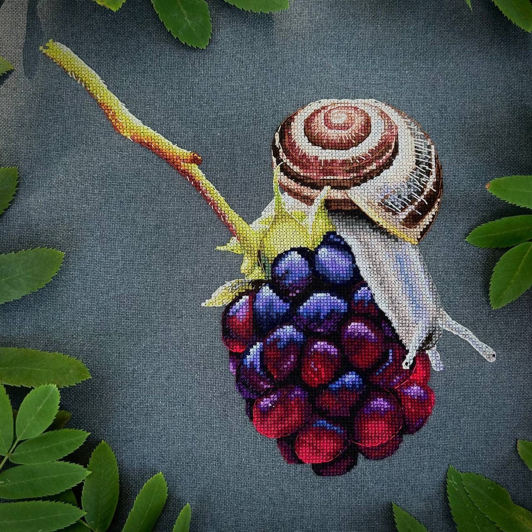 Snail With Berries Cross Stitch Pattern, Cross Stitch Design, Hand ...