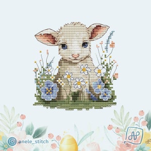 Baby Lamb Cross-stitch Pattern, Easter Lamb, Cute Spring Needlepoint ...