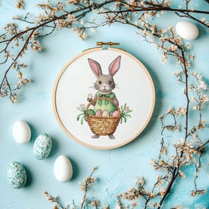 Easter Bunny With a Basket of Eggs Cross Stitch Pattern, Easter Rabbit ...