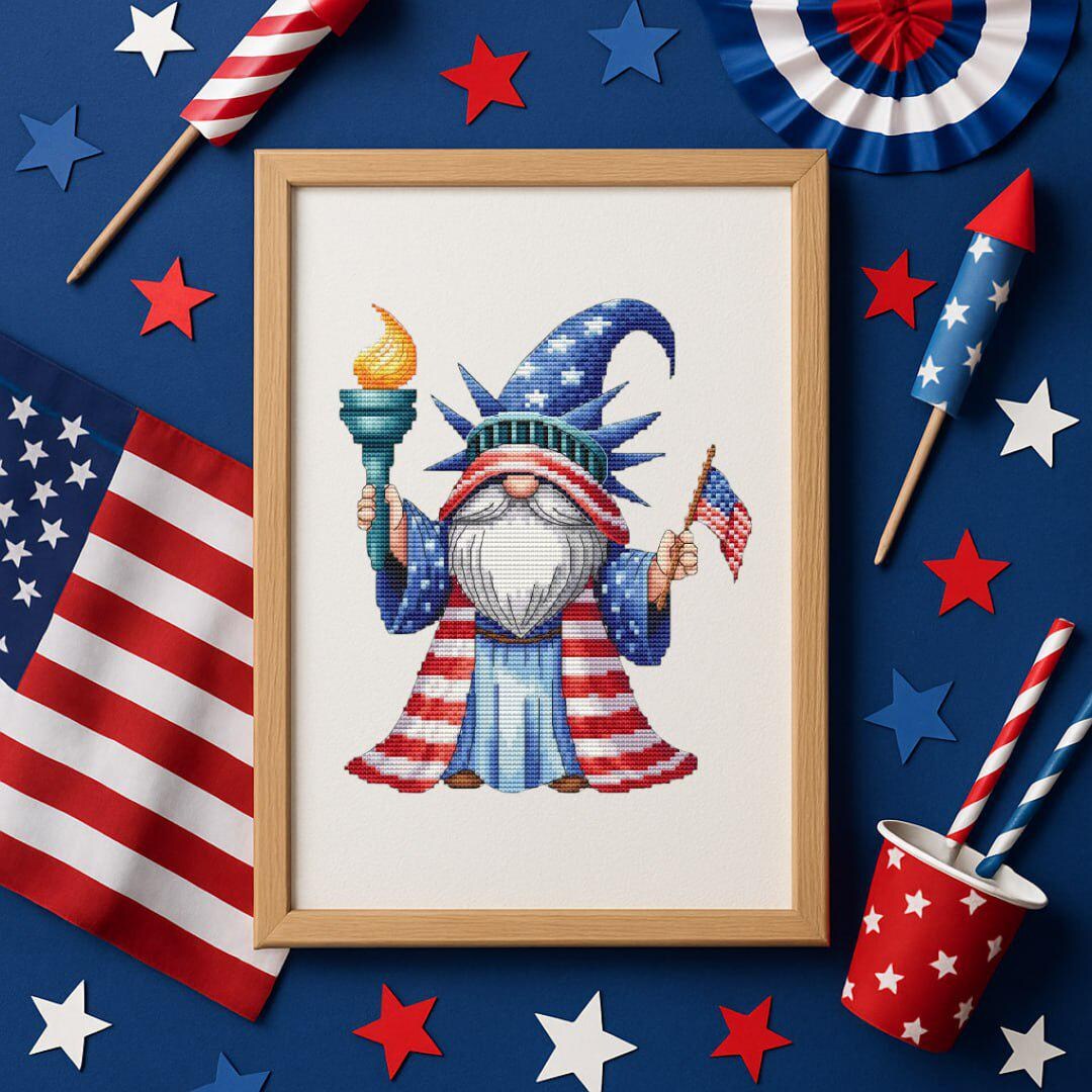 Statue of Liberty Gnome Cross Stitch Pattern, USA Independence Day X ...