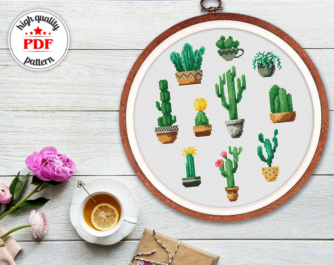 Cacti Flowers Digital Pattern PDF, Succulents Embroidery Design ...