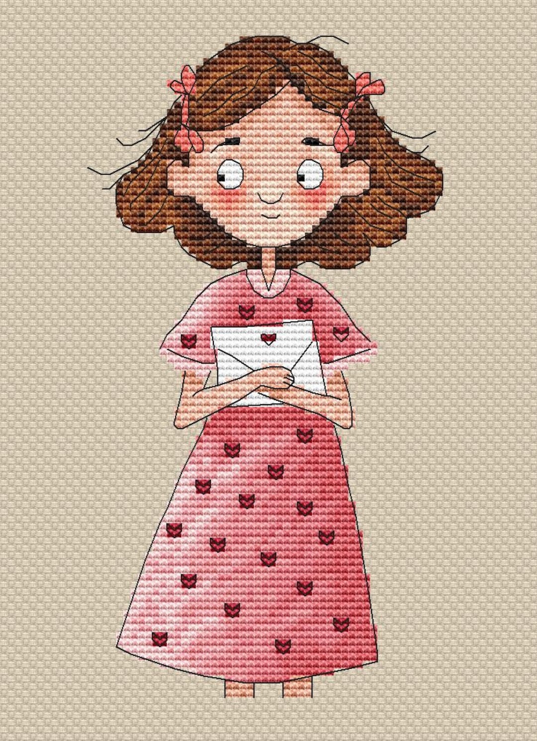 Girl With an Envelope Cross Stitch Pattern, Cartoon Style X-stitch Pdf ...