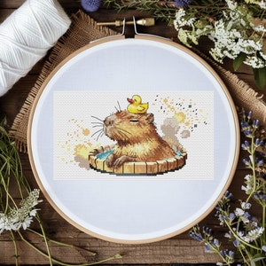 Capybara With a Duck in the Bath Cross Stitch Pattern, Cute Animal X ...