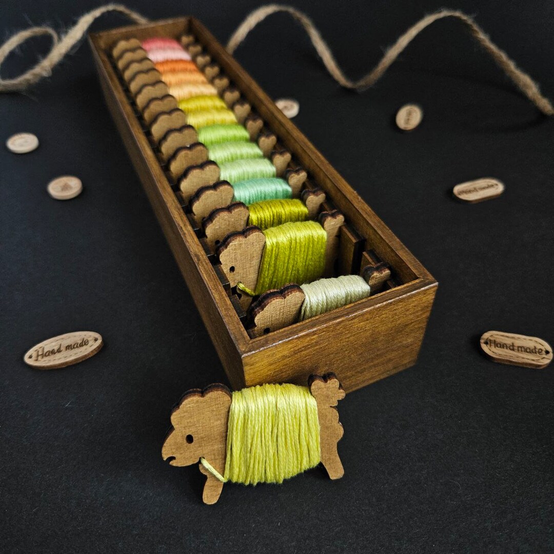 Embroidery Thread Bobbins Wooden Organizer, Cute Lamb Embroidery ...