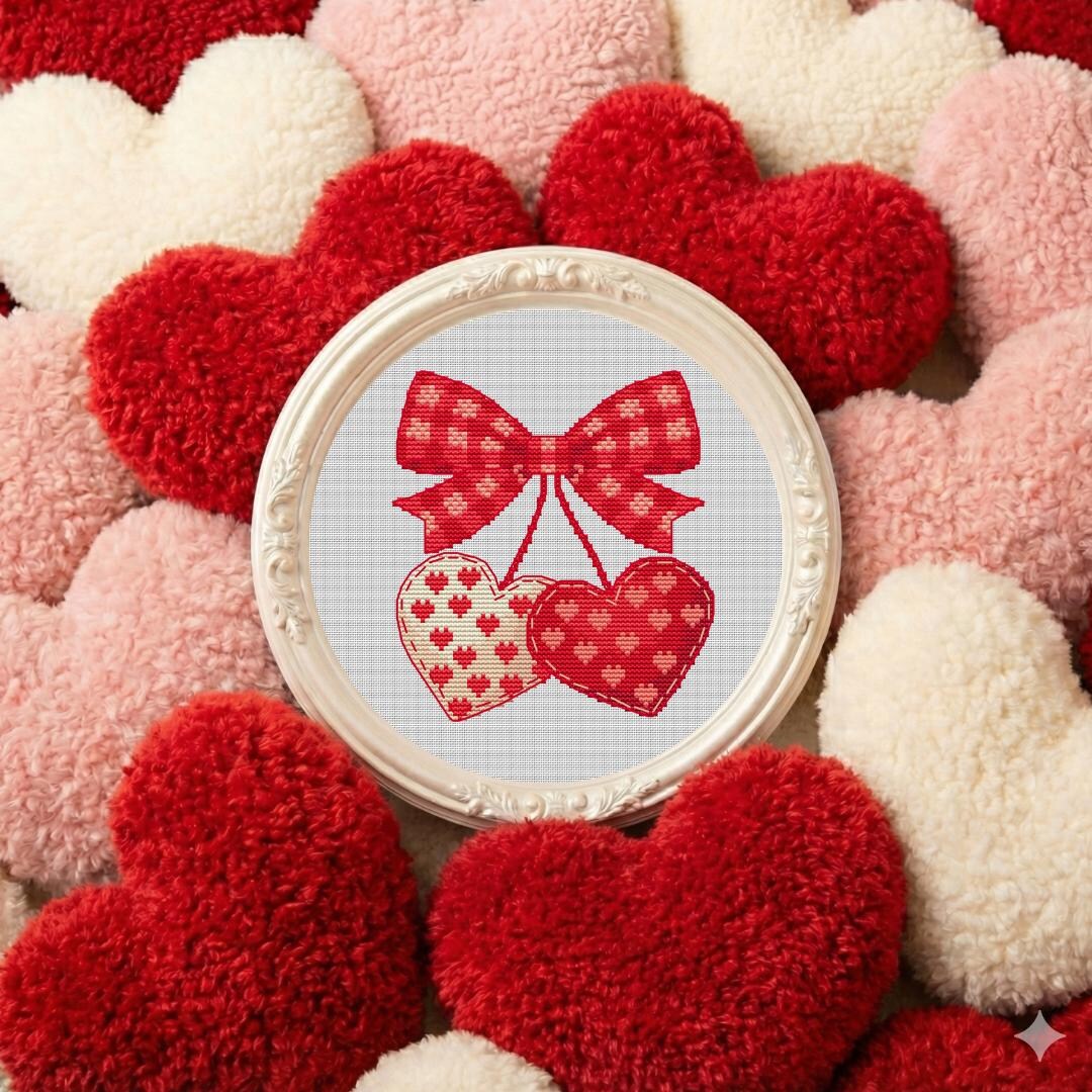 Two Hearts Cross Stitch Pattern, Valentine's Day Love Design X-stitch ...