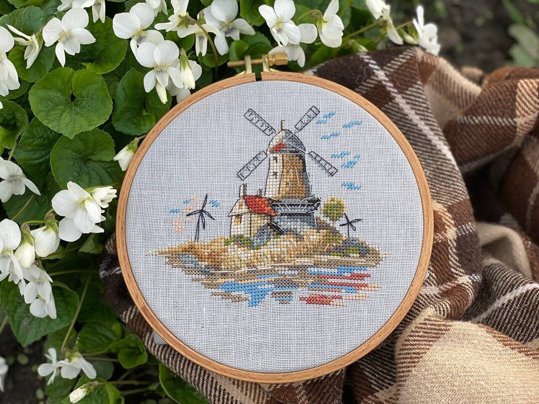 Windmill Cross-stitch Pattern, Netherlands X-stitch Design, DIY Holland ...