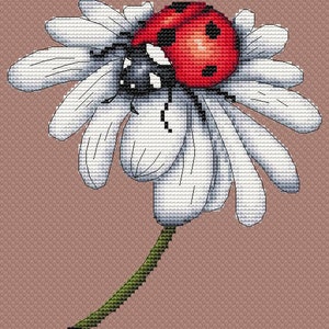 Ladybug on Daisy Cross Stitch Pattern, Ladybird Design, Insects Animal ...