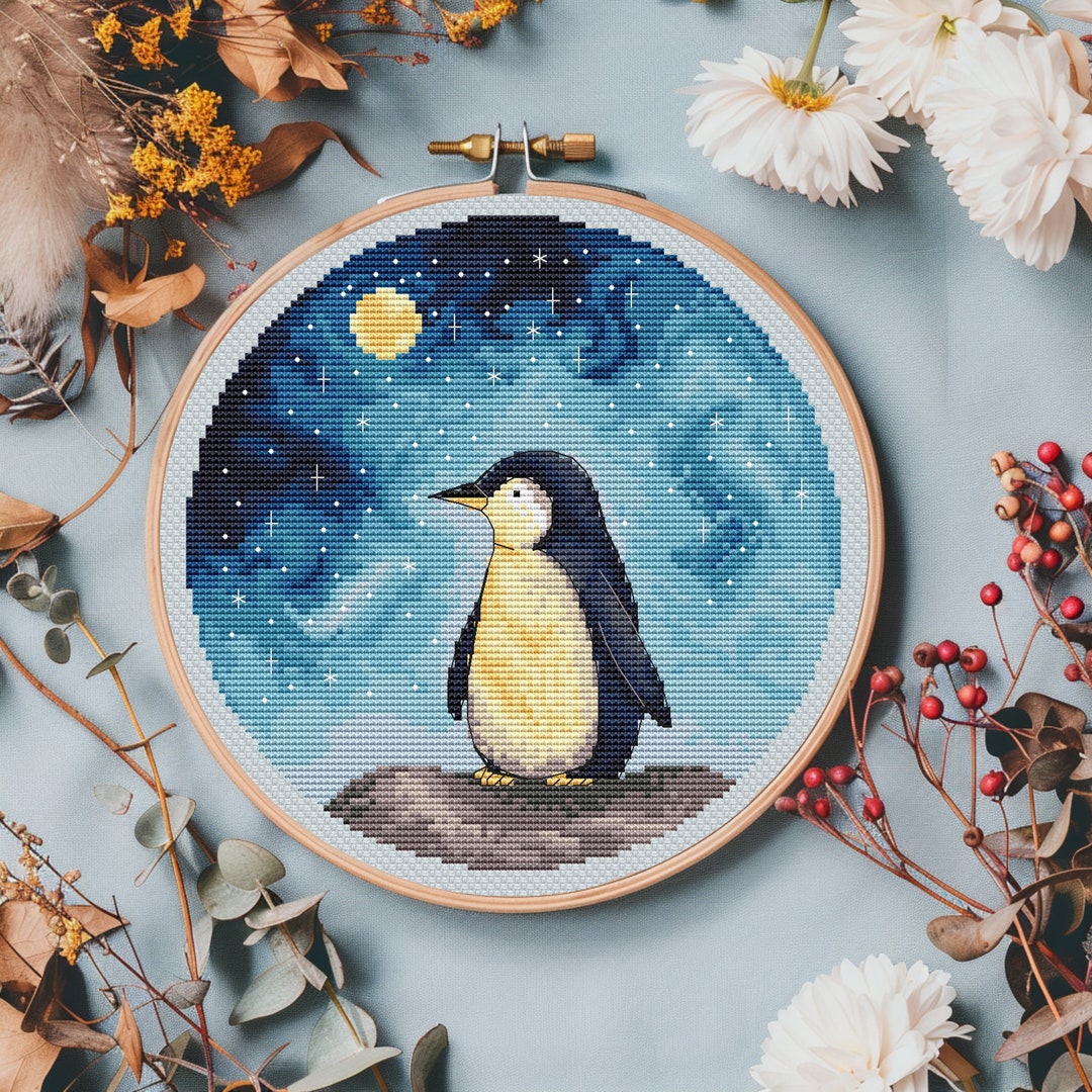 Penguin Cross Stitch Pattern, Arctic X-stitch Design, Cute Bird Cross ...