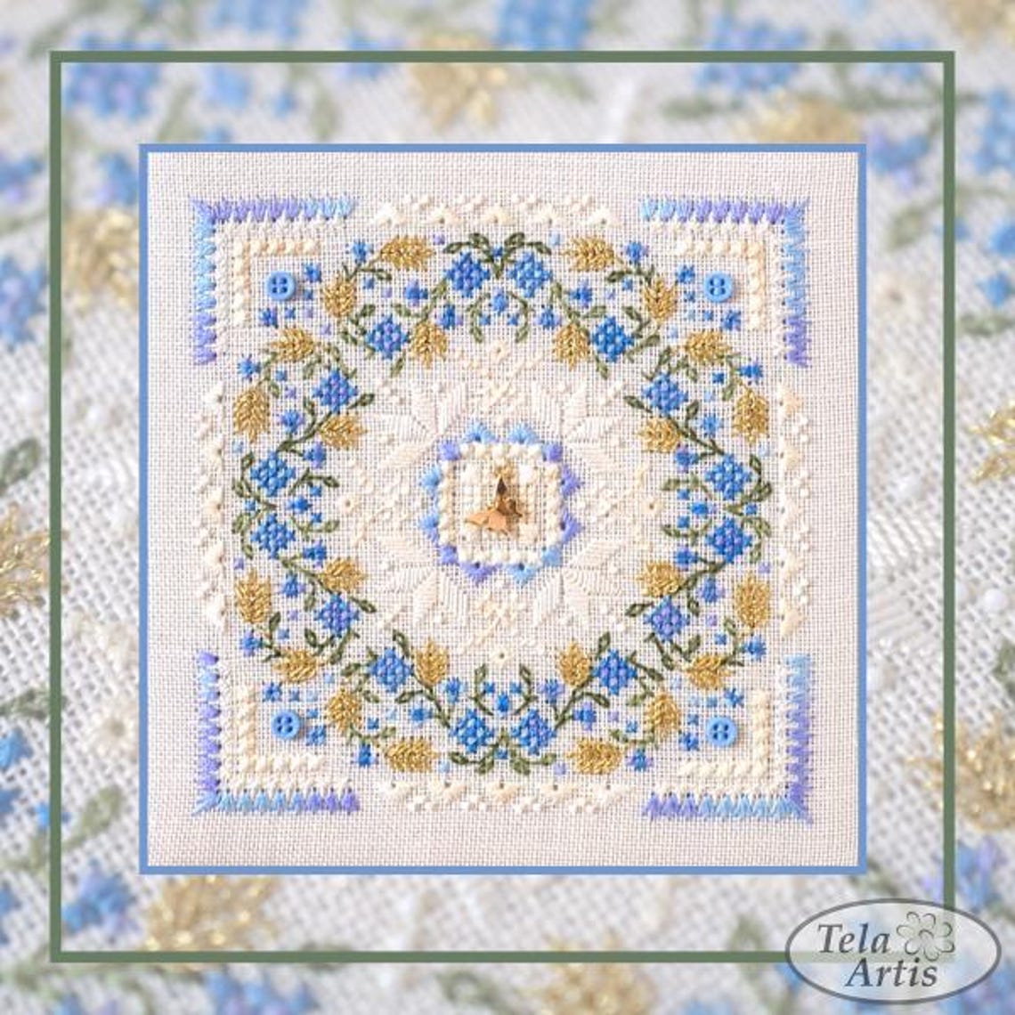 Forget-me-not Square Sampler Cross Stitch Pattern, Blue Flowers X ...
