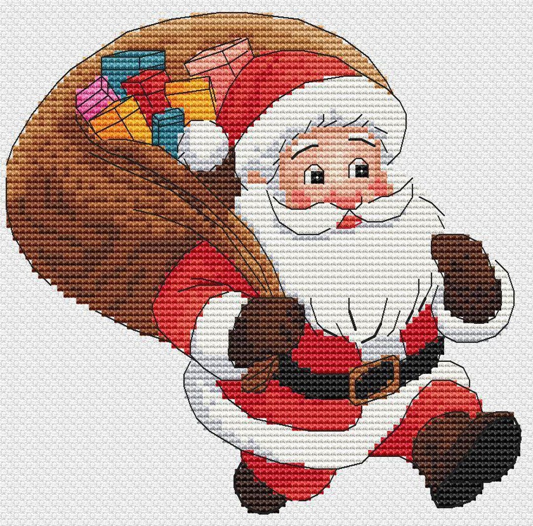 Cartoon Santa With Gifts Cross Stitch Pattern, Christmas Gift PDF ...