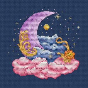Moon Cross-stitch Pattern 2 Designs, Moon and Sun Stitching Pattern ...