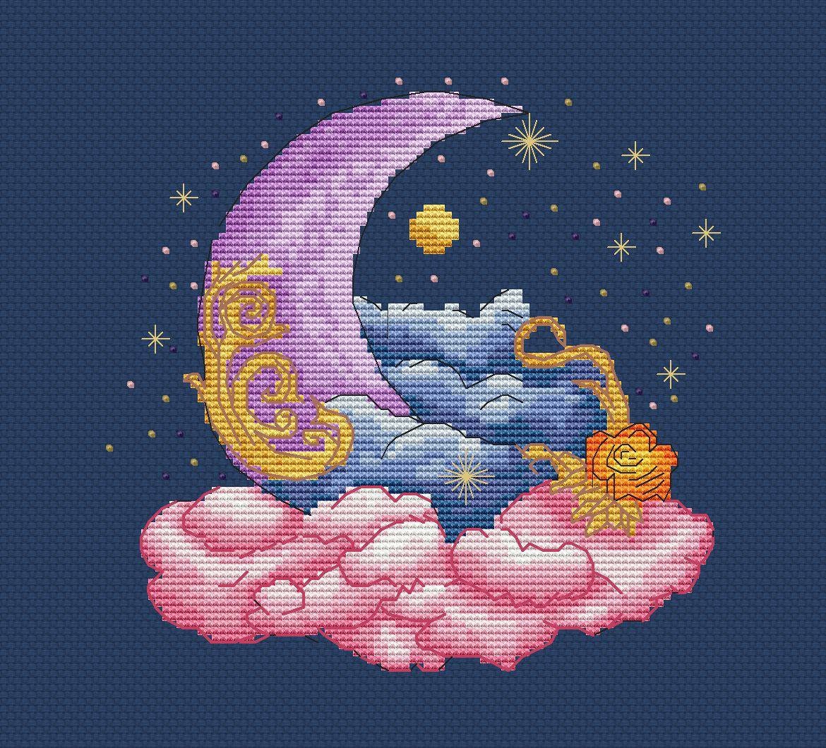 Moon Cross-stitch Pattern 2 Designs, Moon and Sun Stitching Pattern ...
