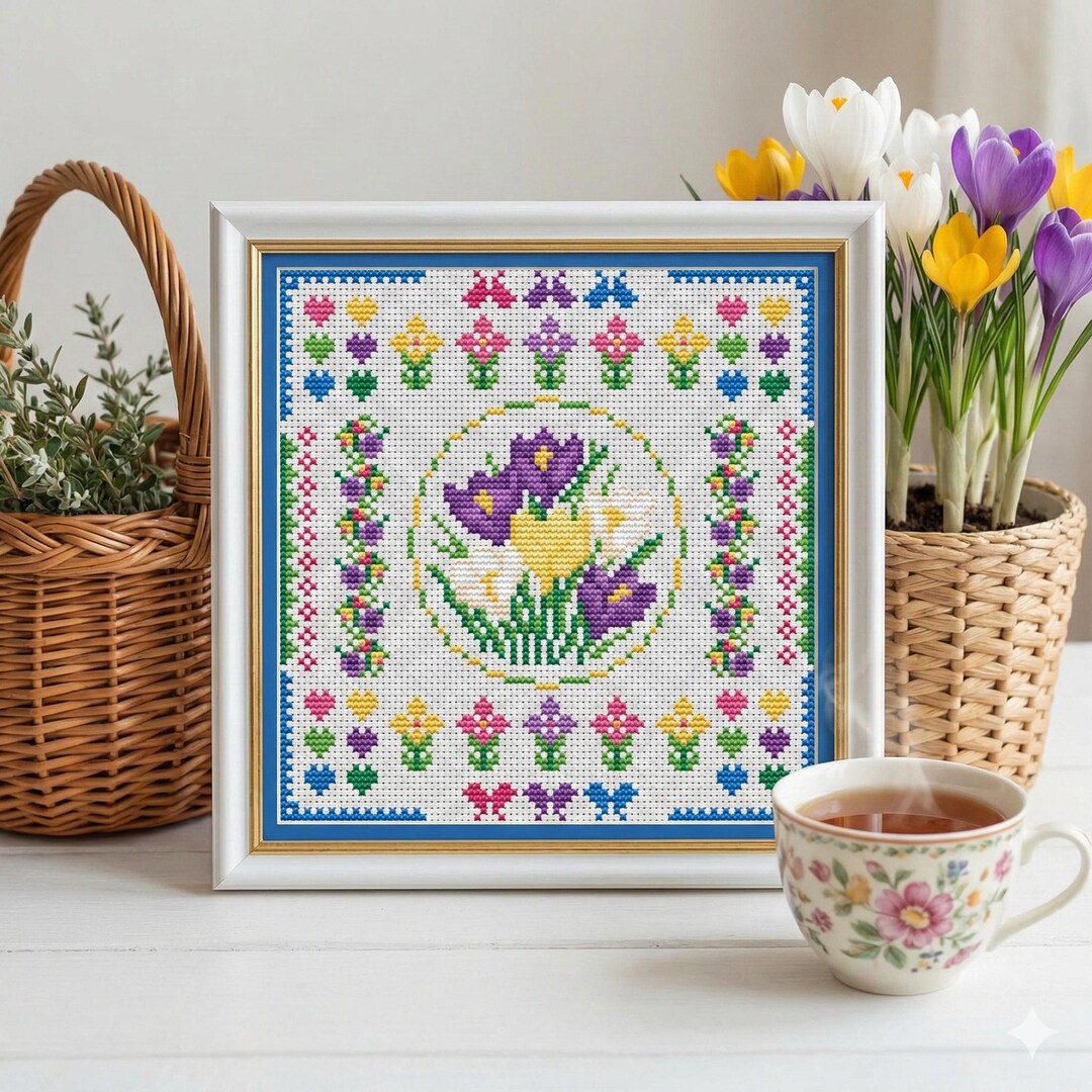 Crocuses Easy Cross Stitch Pattern, Spring Flower Sampler Xstitch - Etsy
