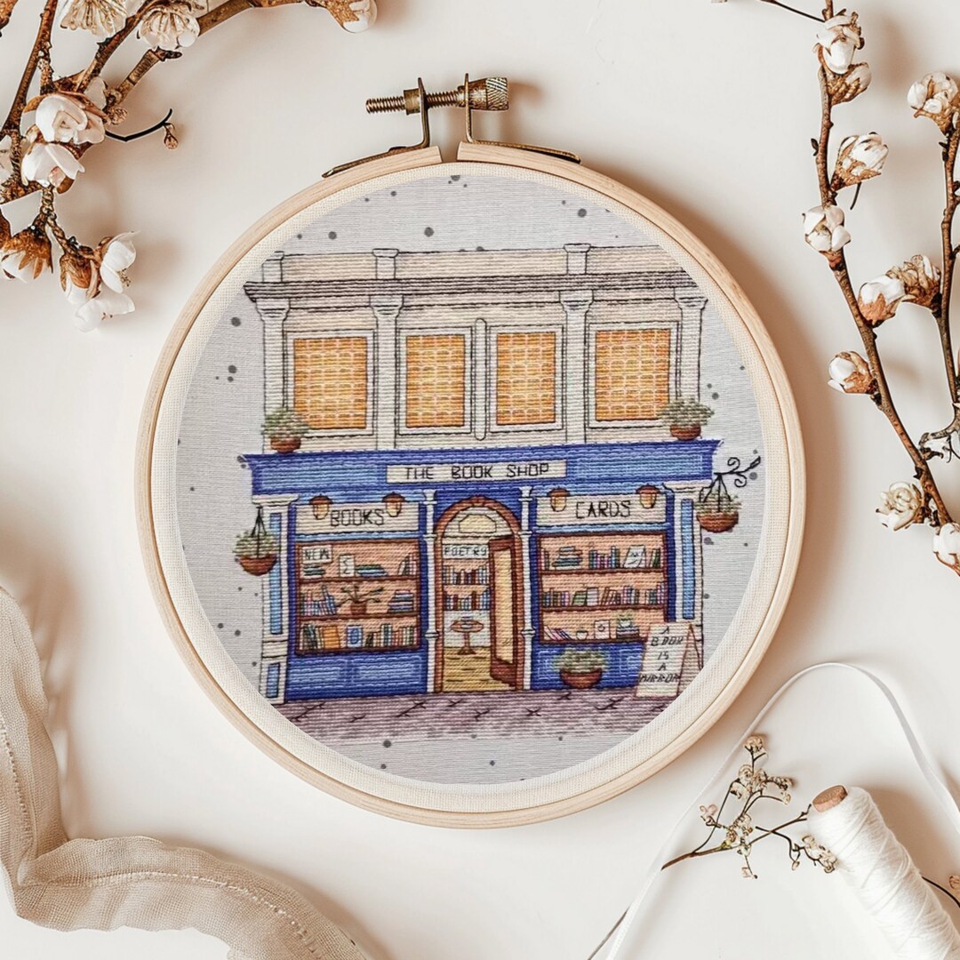 Bookshop Cross-stitch Pattern, Bookstore Embroidery Design, PDF Digital ...