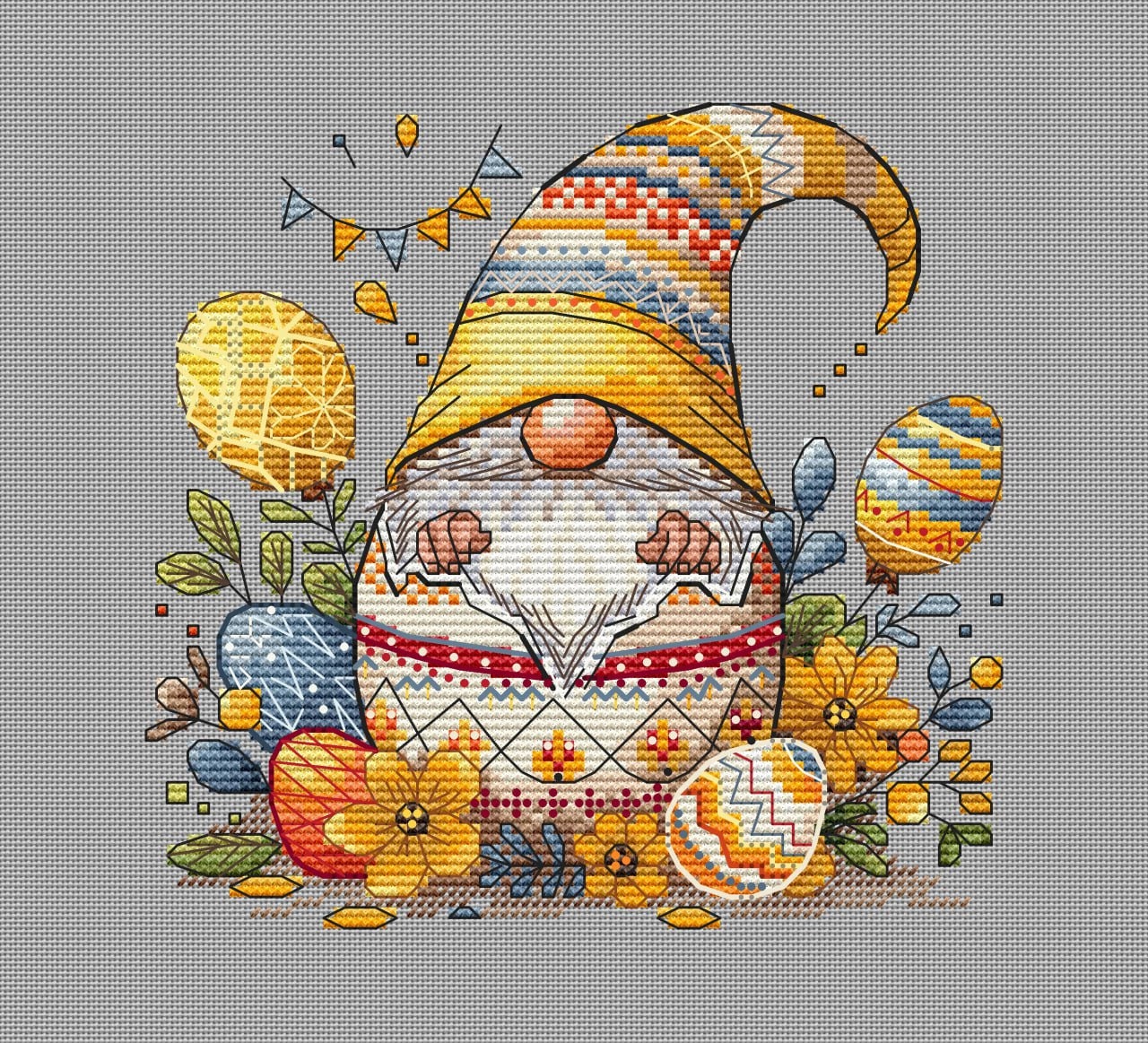 Easter Gnome Cross-stitch Pattern, Cute Gnome With Flowers & Eggs ...