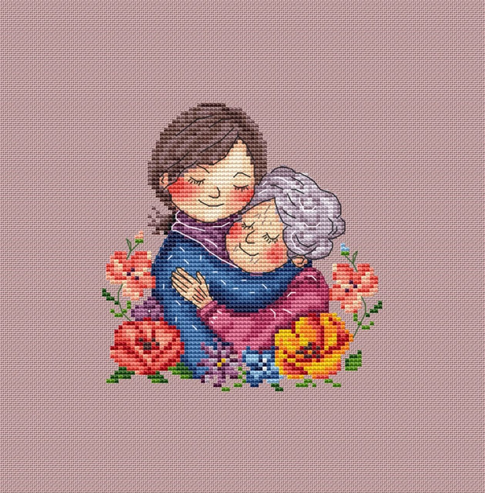Mom and Daughter Embrace Cross Stitch Pattern, Mother's Day X-stitch ...
