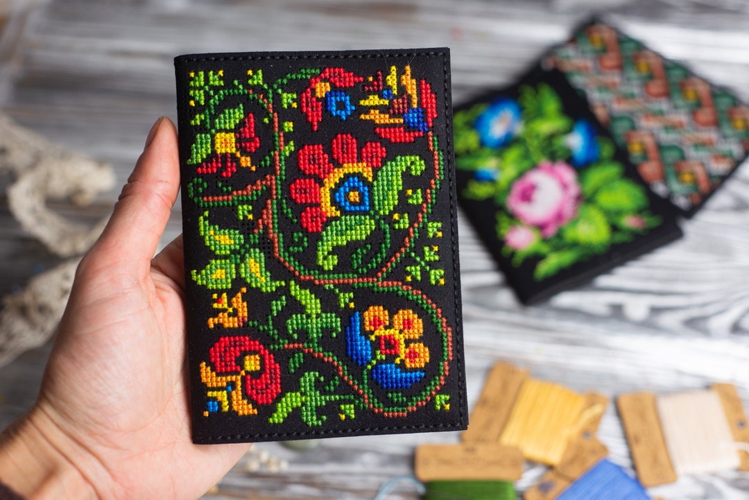 Faux Leather Passport Cover With Embroidery Design DIY Kit, Cross ...