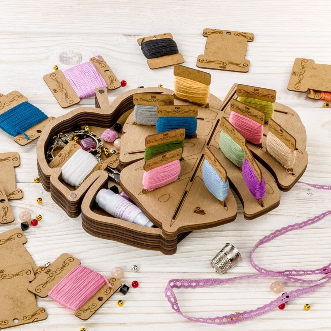Sewing Supplies Organizer With Floss Bobbins Set, Plywood Hand ...