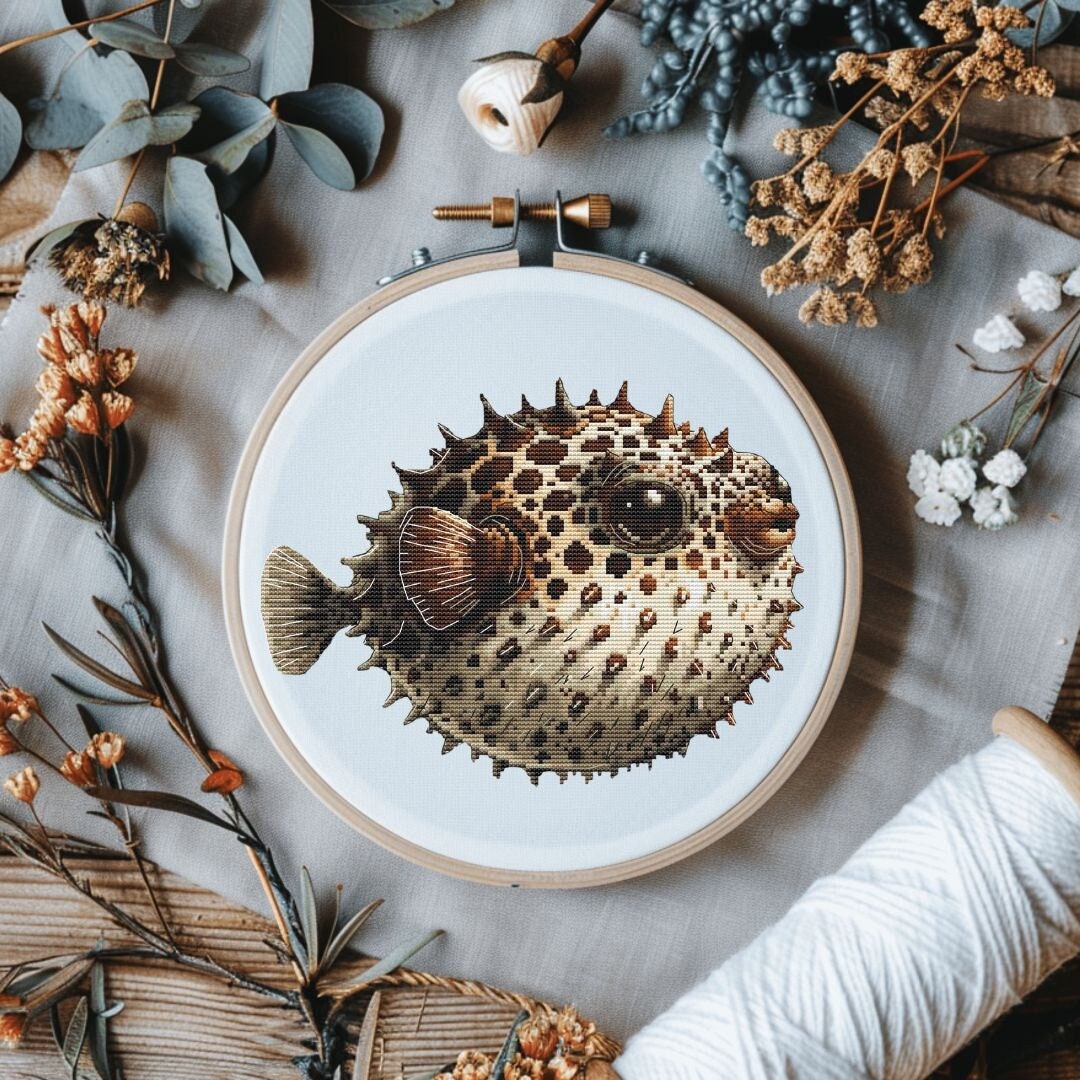 Puffer Fish Cross Stitch Pattern, Blowfish X-stitch Pdf Download, Fugu ...