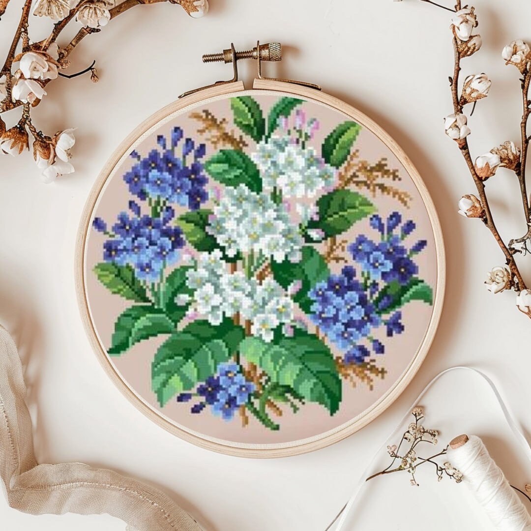 Lilac Flower Bouquet Cross Stitch Pattern, Lilac & White Bouquets Set X ...