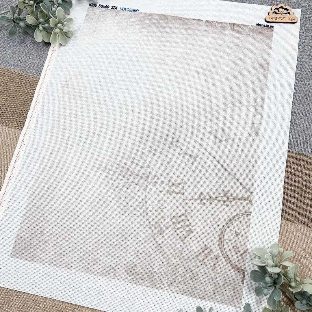 Vintage Clock Printed Aida Fabric, Zweigart Aida 16 Ct Cross Stitch ...