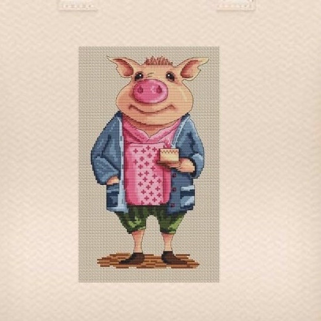 Cute Pig Cross-stitch Pattern, DIY Kids Room Decor, Funny X-stitch for ...