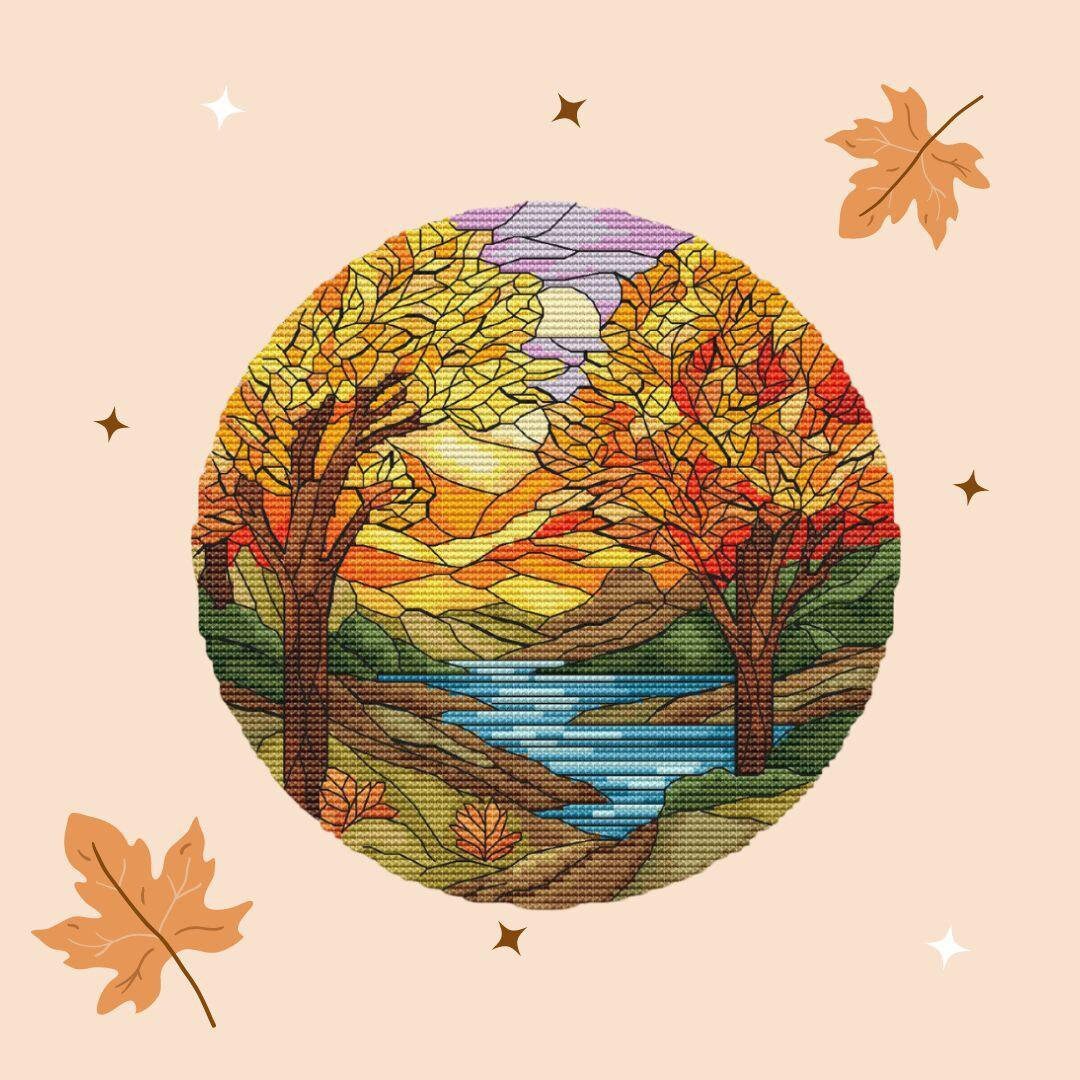 Autumn Forest Cross-stitch Pattern, Riverside X-stitch, Four Seasons ...