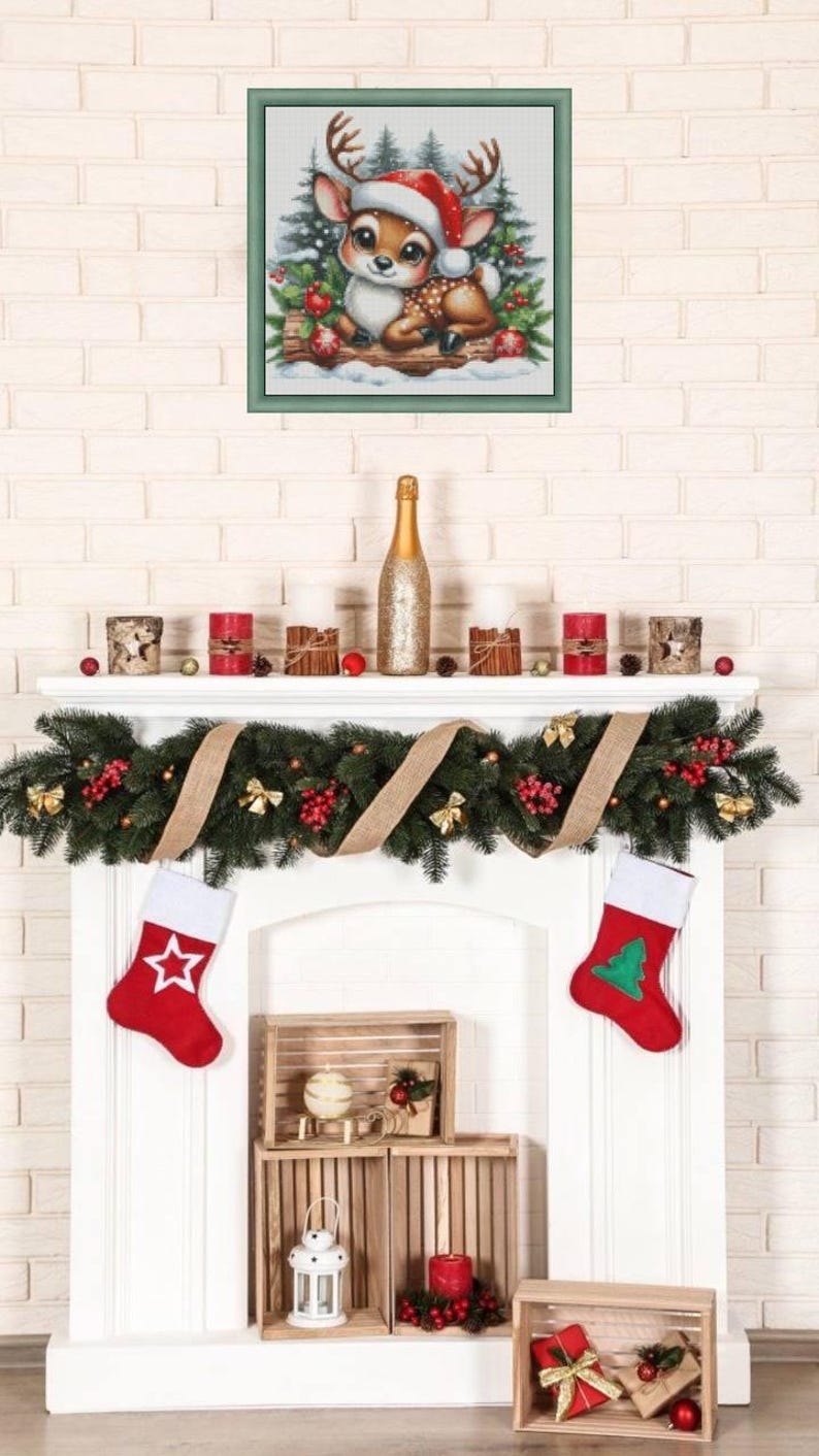Deer Christmas Cross-stitch Pattern, Xmas Little Deer X-stitch Design ...