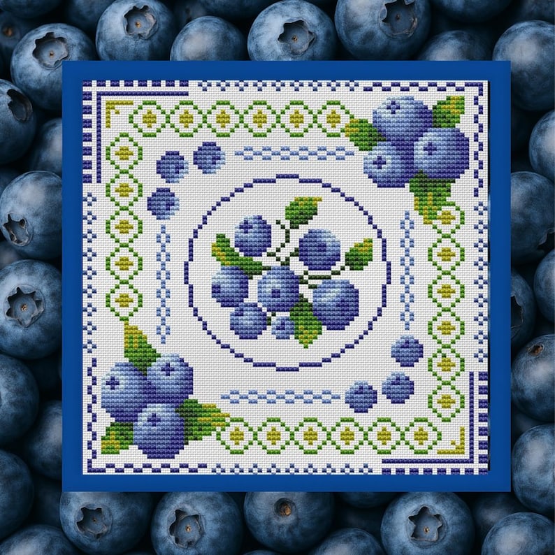 Blueberry Sampler Cross Stitch Pattern, Easy Berry X-stitch, Food ...