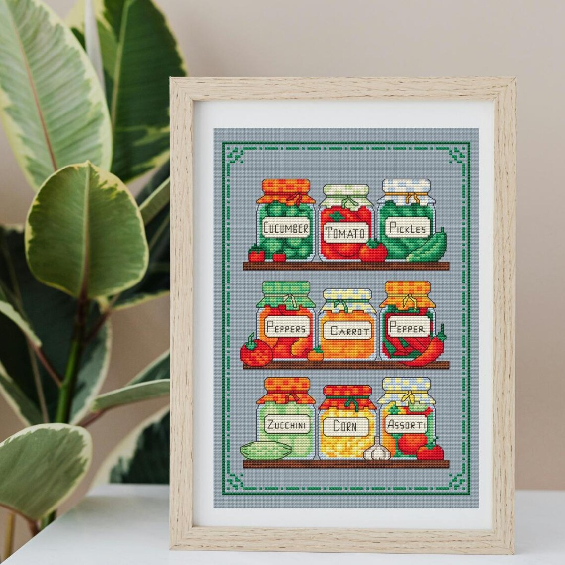 Jars on Shelves Cross Stitch Pattern, Sampler Canning Vegetables X ...
