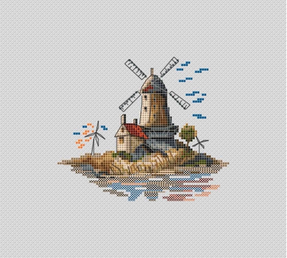 Windmill Cross-stitch Pattern, Netherlands X-stitch Design, DIY Holland ...