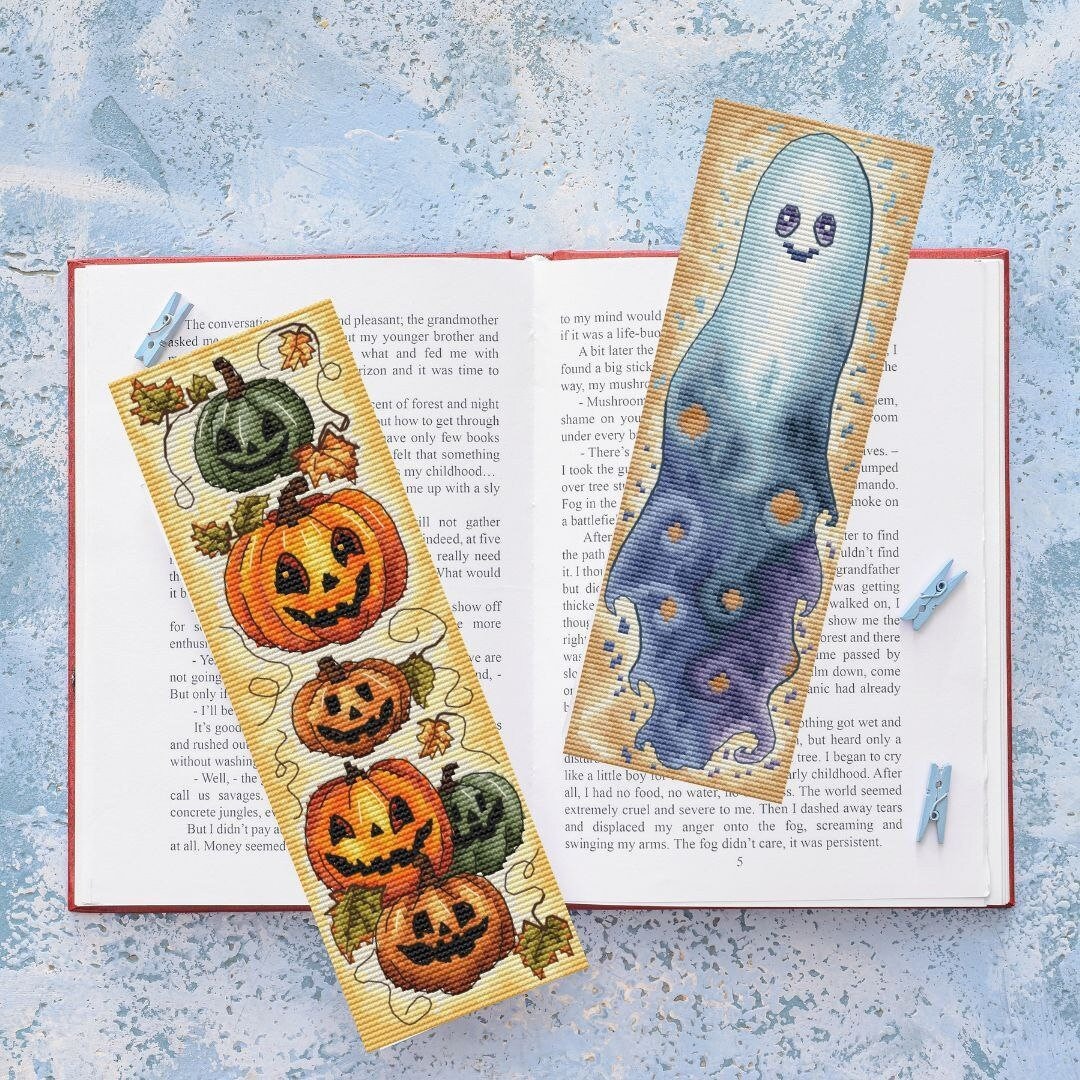 Halloween Bookmark Cross Stitch Pattern, Pumpkins & Ghost Embroidery ...