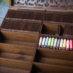 Wooden Sewing Organizer, Thread Storage, Embroidery Box With Spools ...