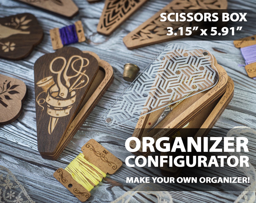 Scissors Case, Wooden Scissors and Sewing Notions Storage Box, Hand ...