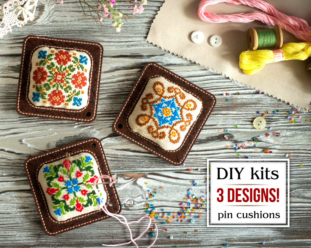 Pincushion With Small Cross Stitch Kit, Needle Cushion Making Kit ...