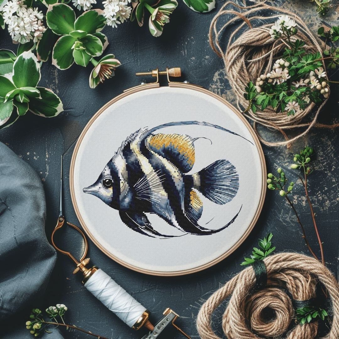 Scalare Fish Cross Stitch Pattern, Aquarium X-stitch Pdf, Sea Fish ...