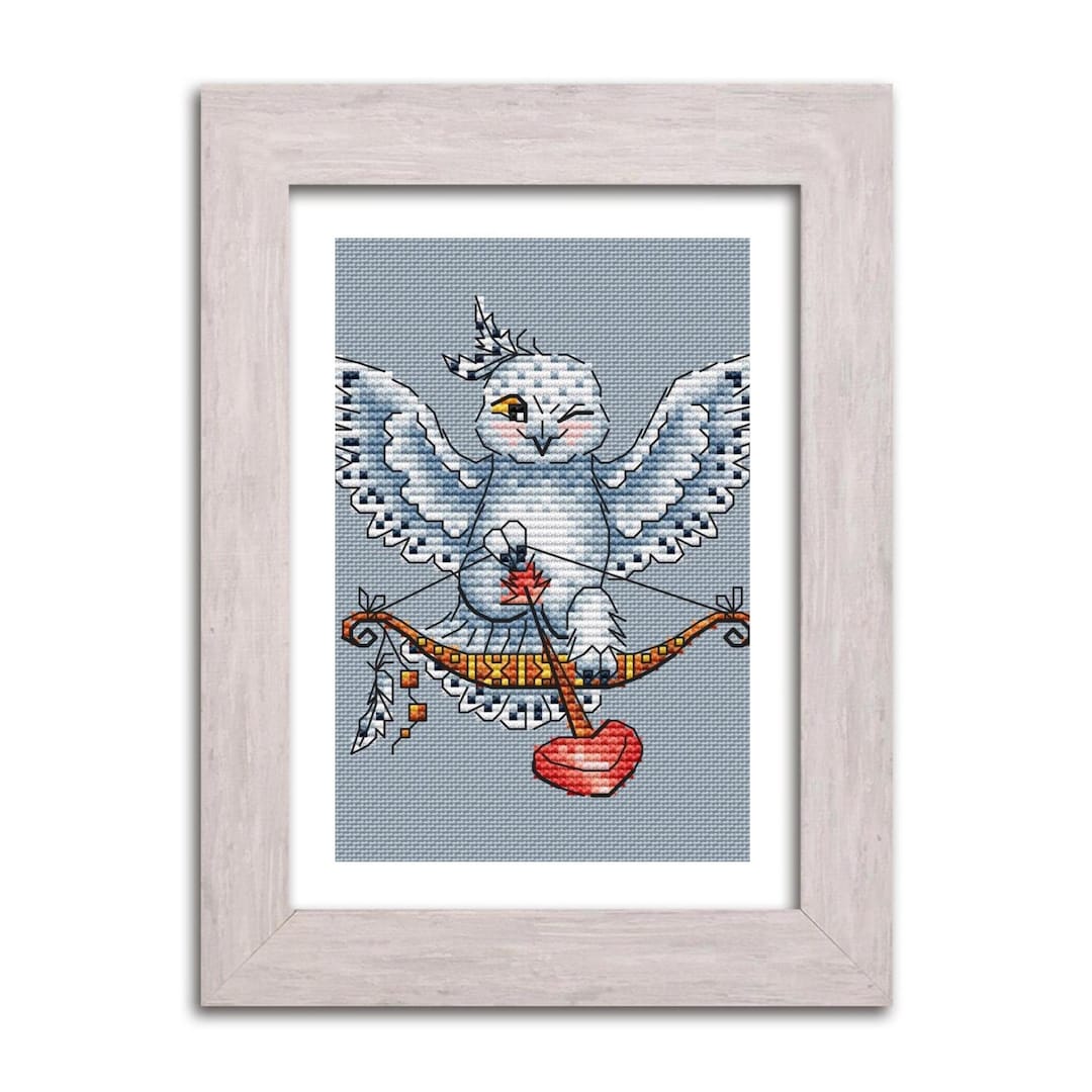Cupid Owl Cross Stitch Pattern, Valentine’s Bird With Heart Arrow X ...