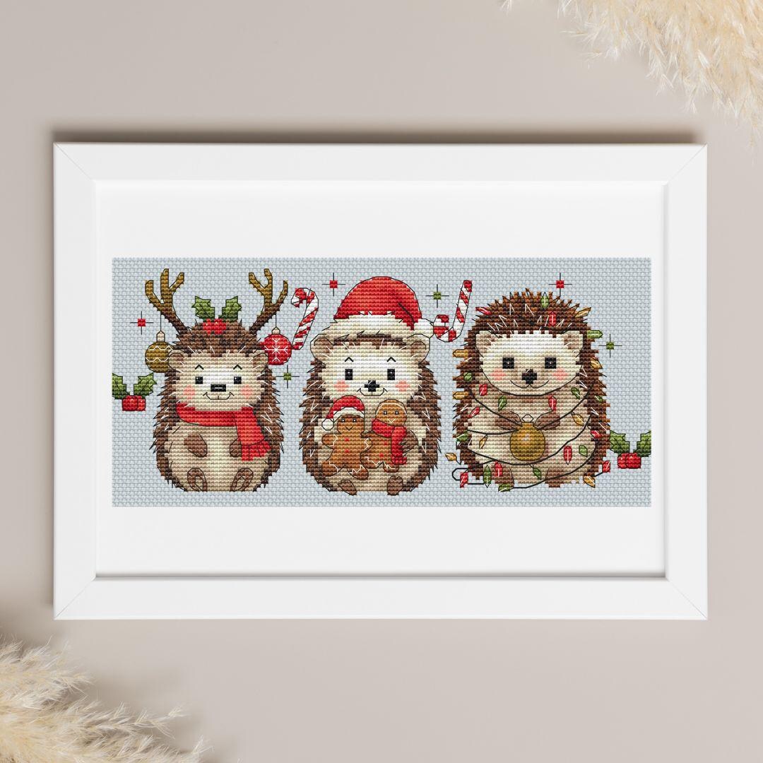 Christmas Hedgehogs Cross Stitch Pattern, Xmas Animals X-stitch - Etsy
