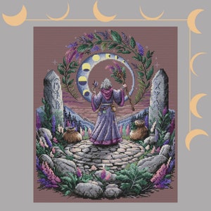 Druid Cross Stitch Pattern, Magic Fantasy X-stitch Needlework Design ...
