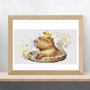 Capybara With a Duck in the Bath Cross Stitch Pattern, Cute Animal X ...