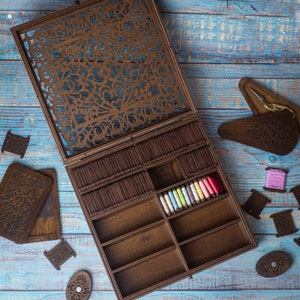 Wooden Sewing Organizer, Thread Storage, Embroidery Box With Spools ...