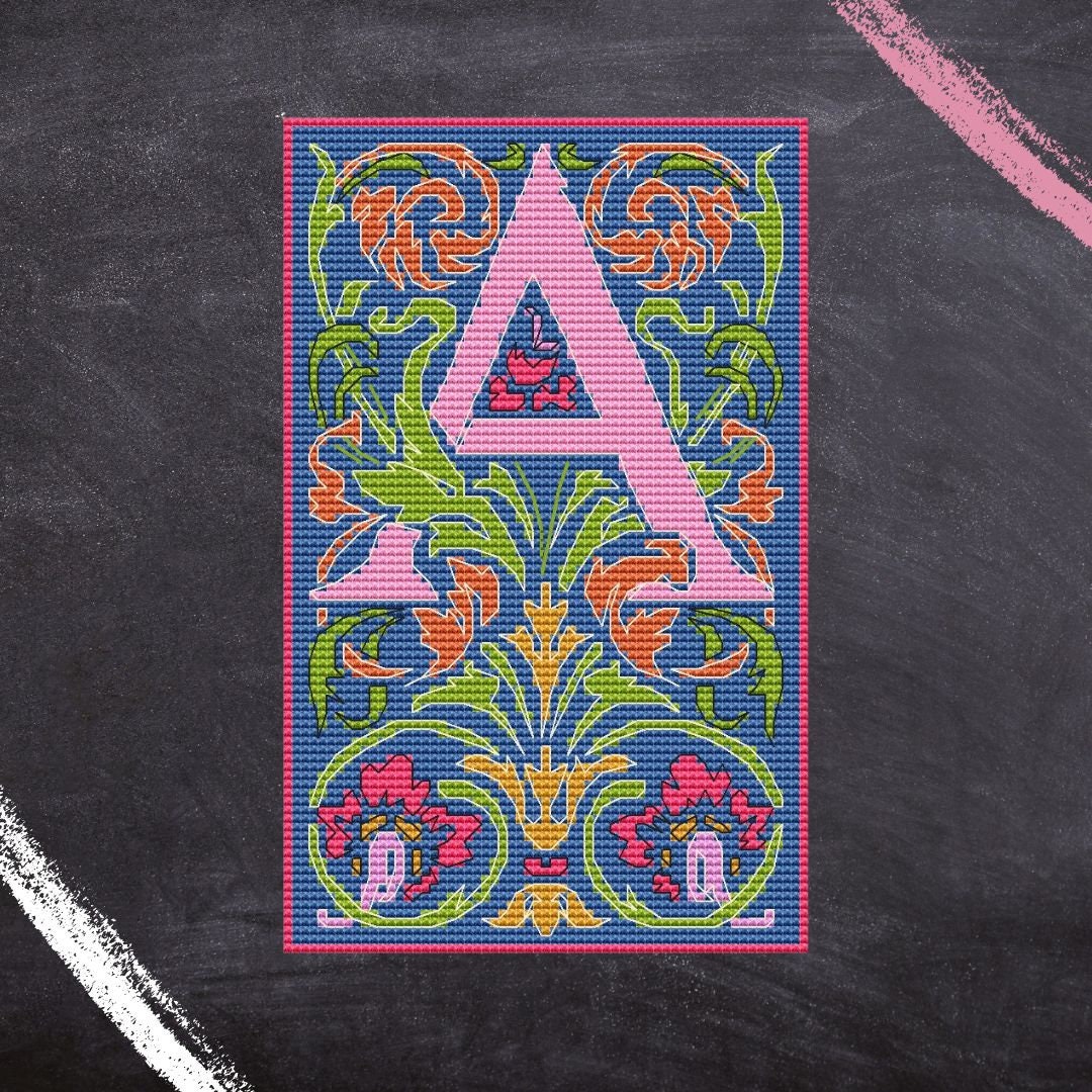 Letter A Cross Stitch Pattern, Colored Floral Monogram X-stitch Pdf ...