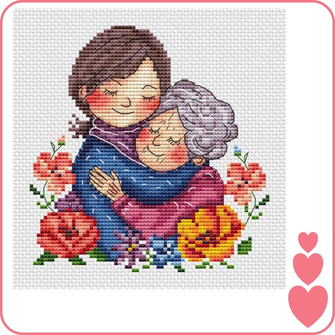 Mom and Daughter Embrace Cross Stitch Pattern, Mother's Day X-stitch ...