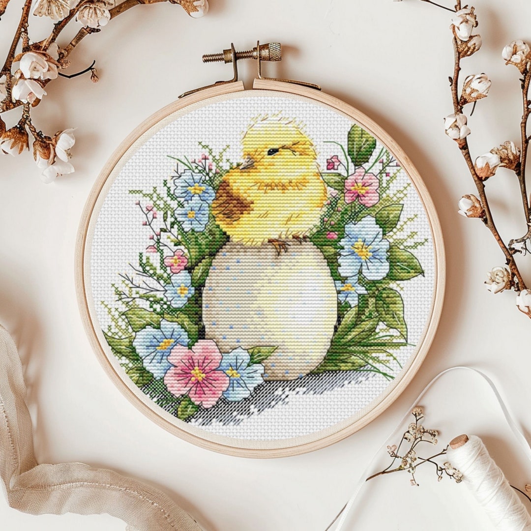Easter Chick Cross-stitch Pattern, DIY Counted X-stitch Wall Art, Cute ...