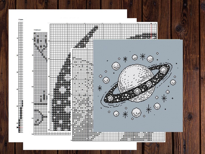 Saturn Planet Cross Stitch Pattern for Beginners Monochrome - Etsy